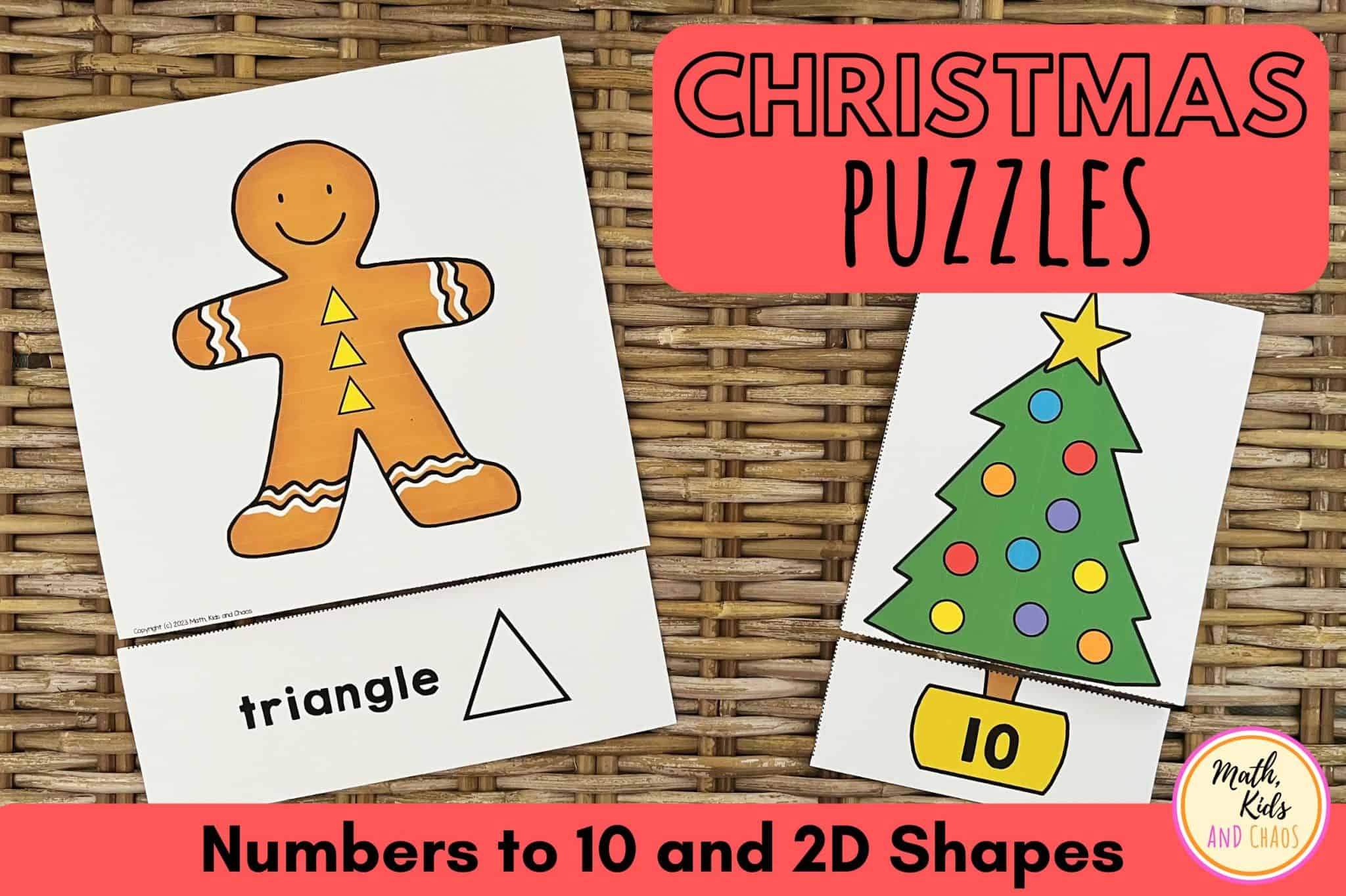 Christmas Puzzles (Numbers to 10 and 2-D Shapes) - Math, Kids and Chaos